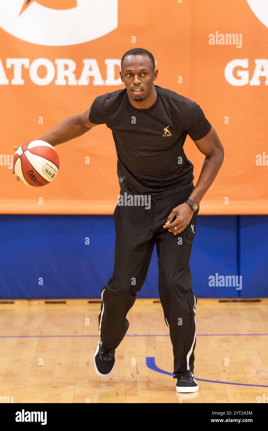 Olympic sprinting champion Usain Bolt attends a training session with ...