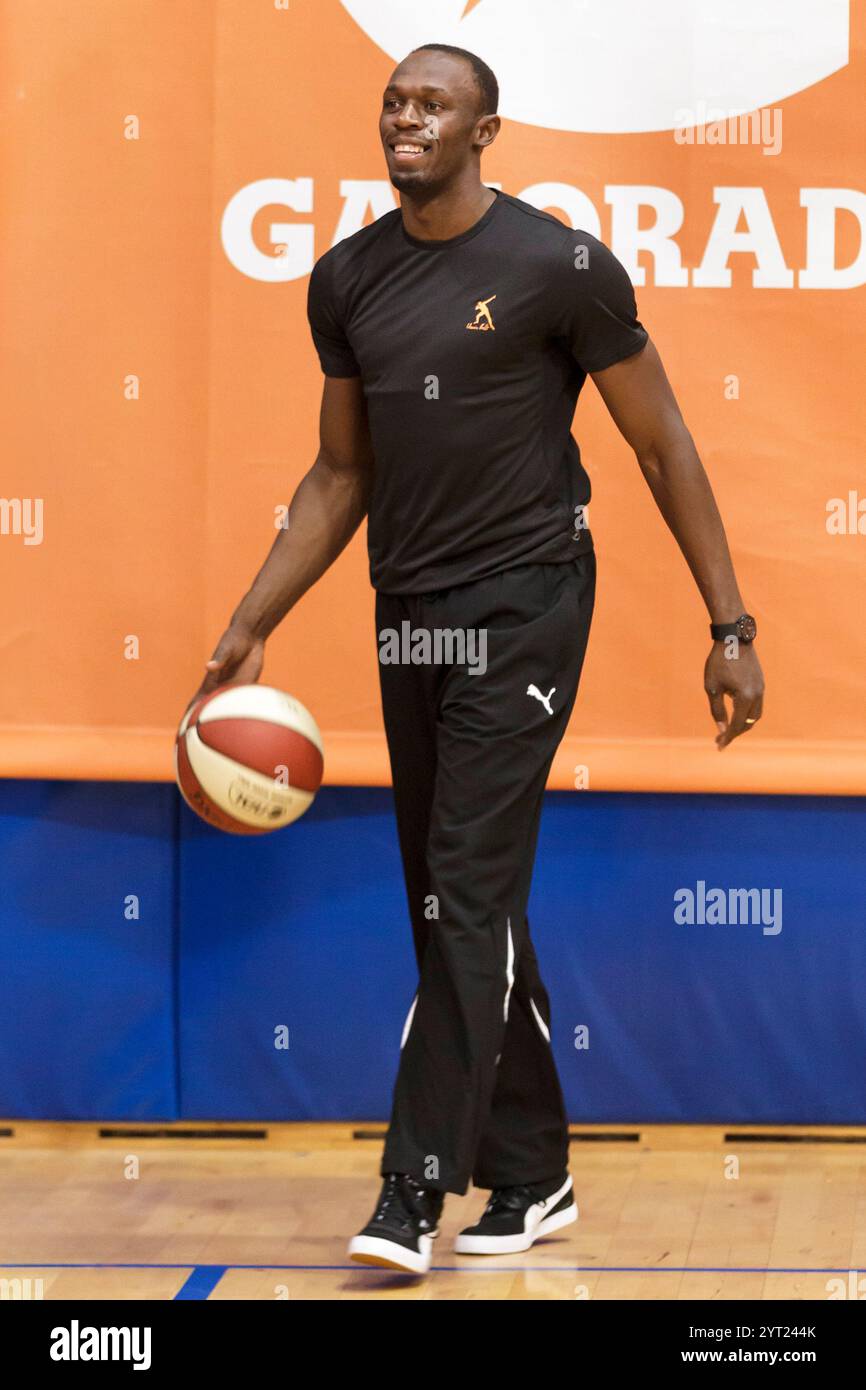 Olympic sprinting champion Usain Bolt attends a training session with ...