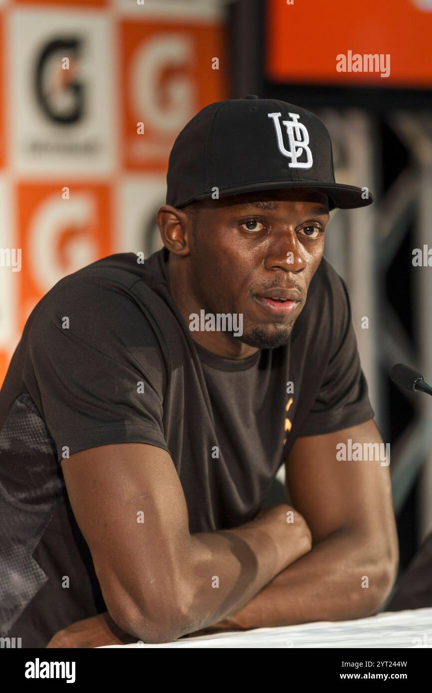 Olympic sprinting champion Usain Bolt attends a training session with ...