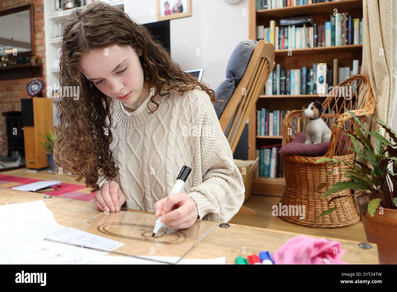 Teenager studying revising science biology cell structure GCSE drawing ...