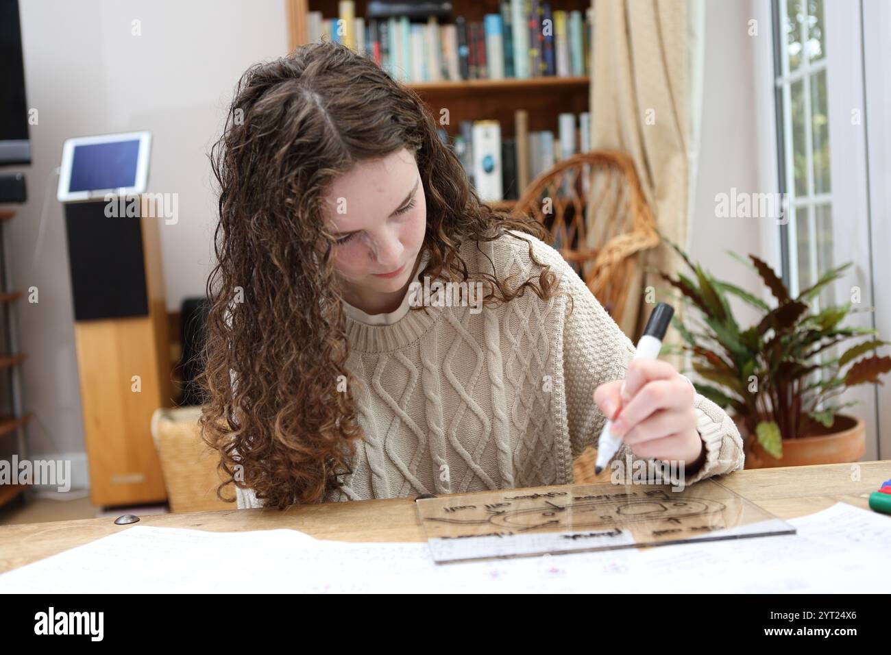 Teenager studying revising science biology cell structure GCSE drawing ...