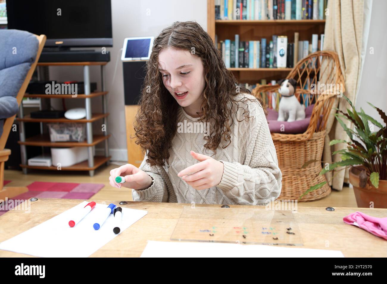 Teenage girl revising Latin on a whiteboard revision learning student ...