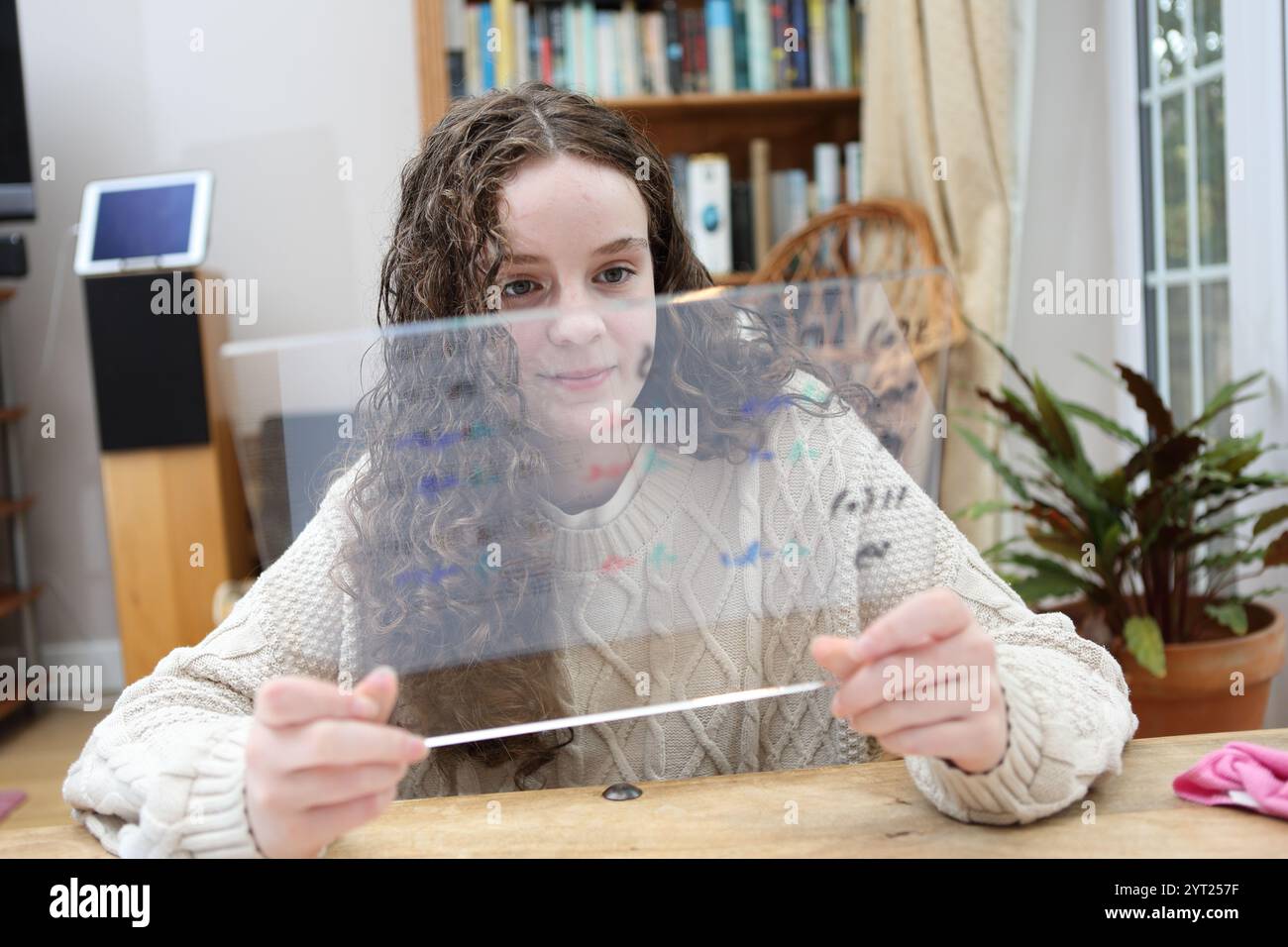 Teenage girl revising Latin on a whiteboard revision learning student ...
