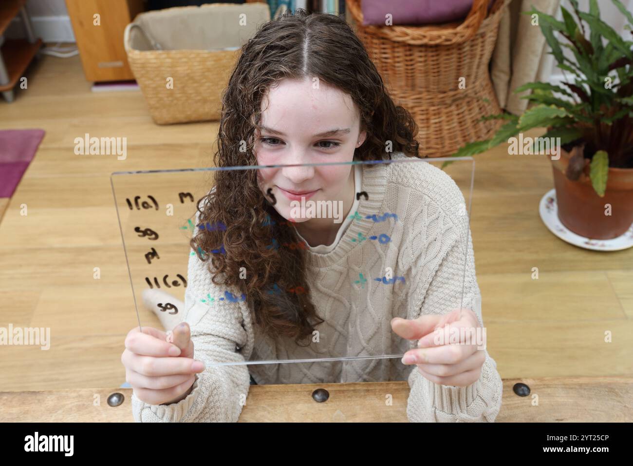 Teenage girl revising Latin on a whiteboard revision learning student ...