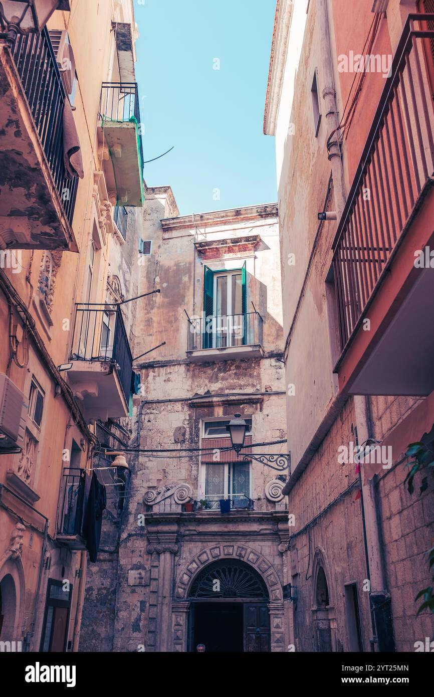Urban cityscape outdoor in Bari, Italy with drying clothes in the ...