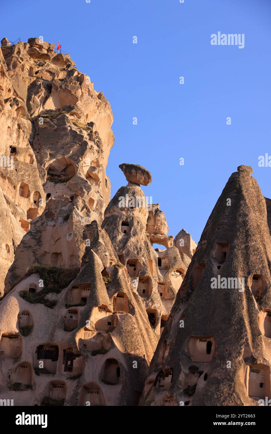 Rock Formations in the abandoned City Uchisar, Cappadocia, Turkey, Asia ...
