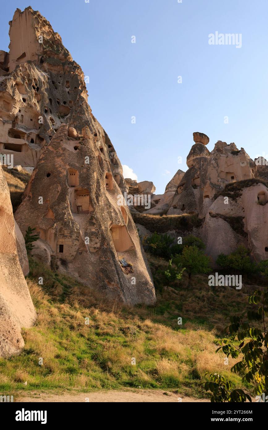 Rock Formations in the abandoned City Uchisar, Cappadocia, Turkey, Asia ...