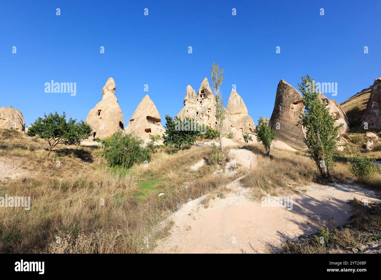 Rock Formations in the abandoned City Uchisar, Cappadocia, Turkey, Asia ...