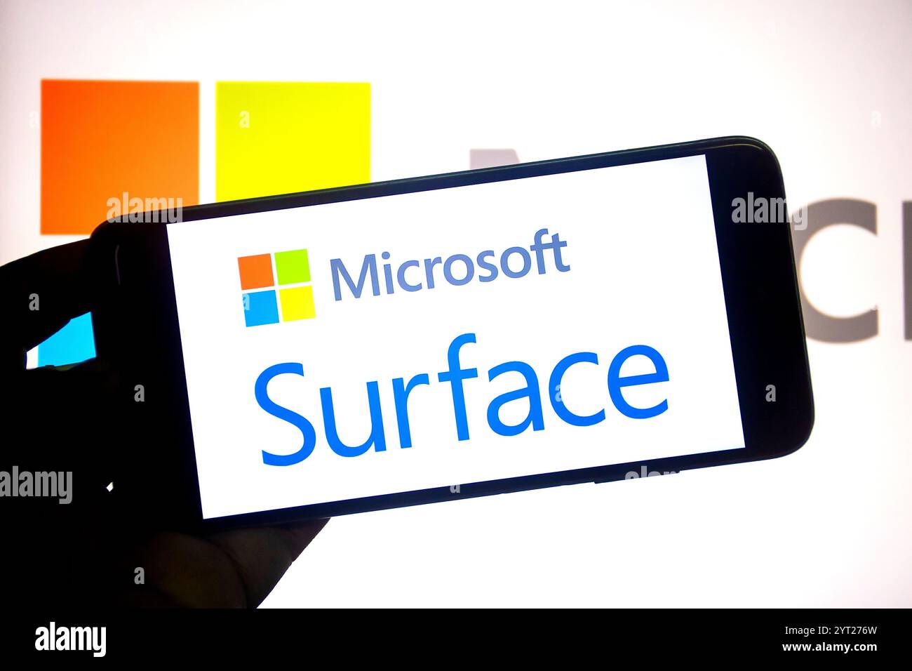 In this photo illustration, a Microsoft Surface logo is seen displayed ...