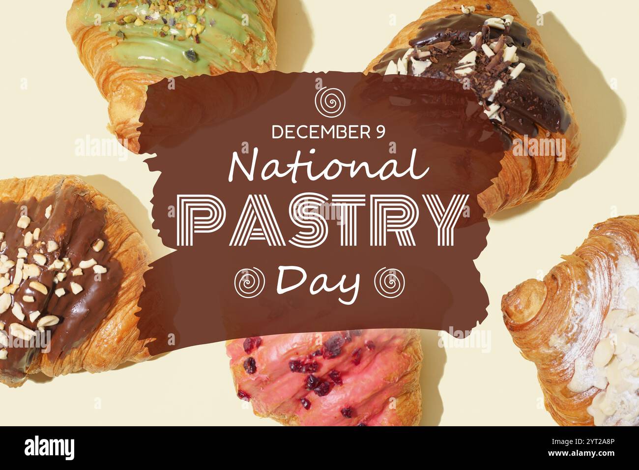 Different sweet croissants on light background. Poster for National ...
