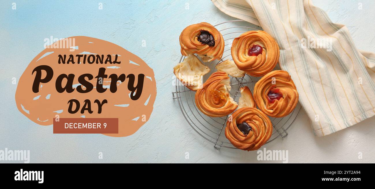 Tasty cruffins on light background. Banner for National Pastry Day ...