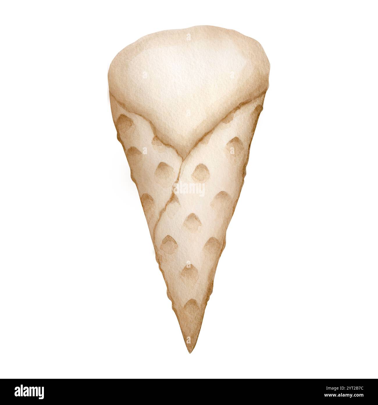Empty waffle ice cream cone. Hand draw watercolor illustration isolated ...
