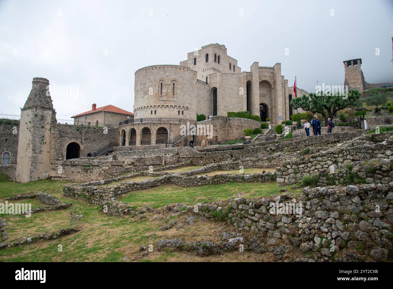 castle and shrine of Hajji Mustafa Baba in Kruje, Albania Stock Photo ...