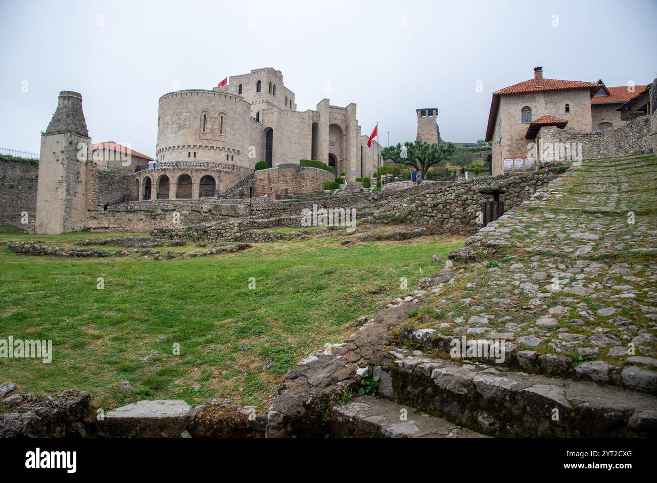 castle and shrine of Hajji Mustafa Baba in Kruje, Albania Stock Photo ...