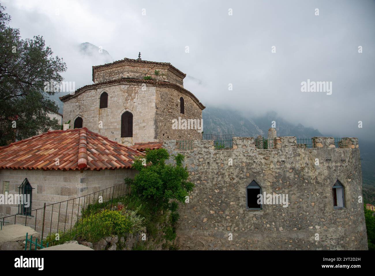 castle and shrine of Hajji Mustafa Baba in Kruje, Albania Stock Photo ...