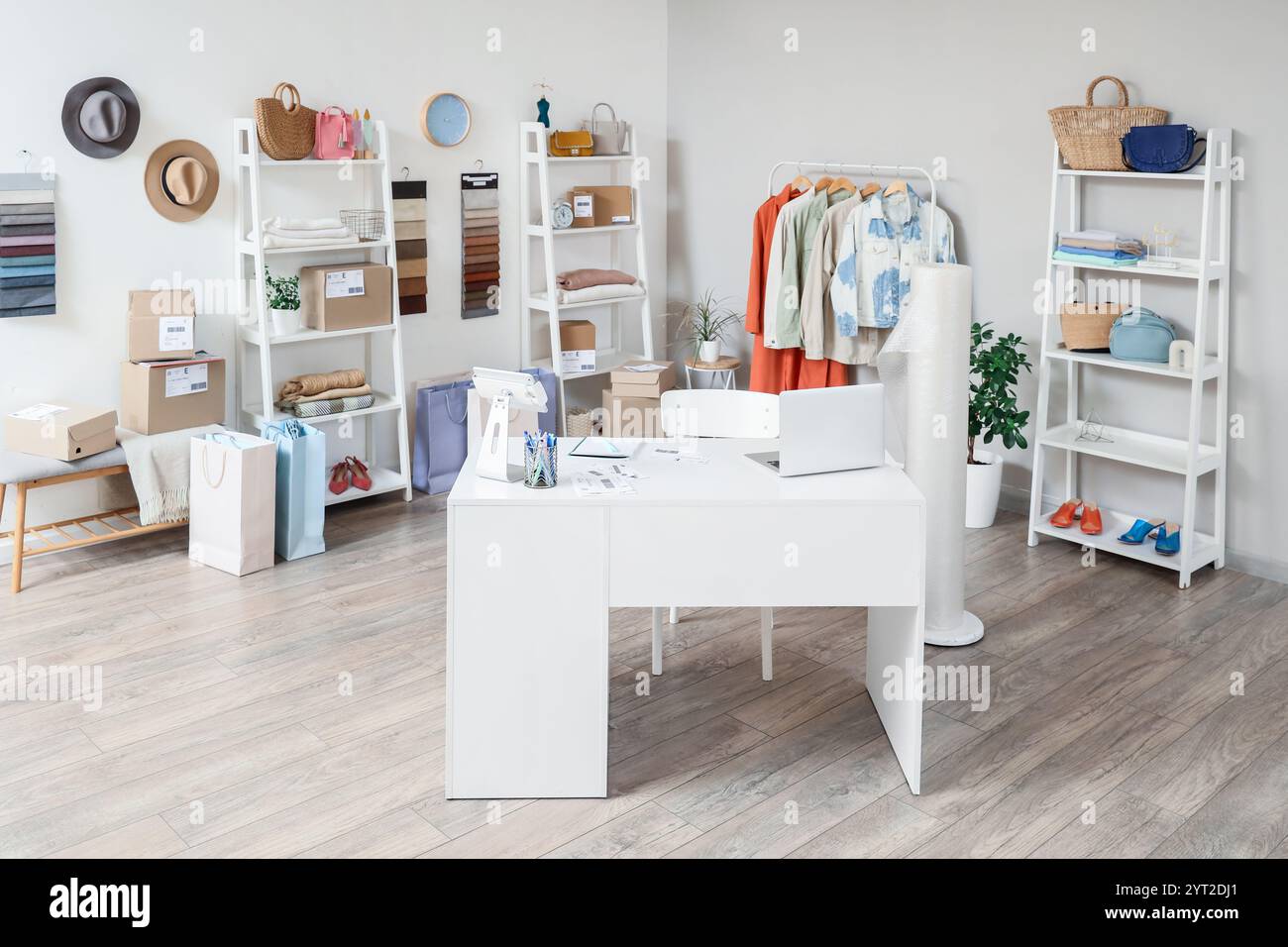 Warehouse interior rack and shelf with parcel boxes hi-res stock ...