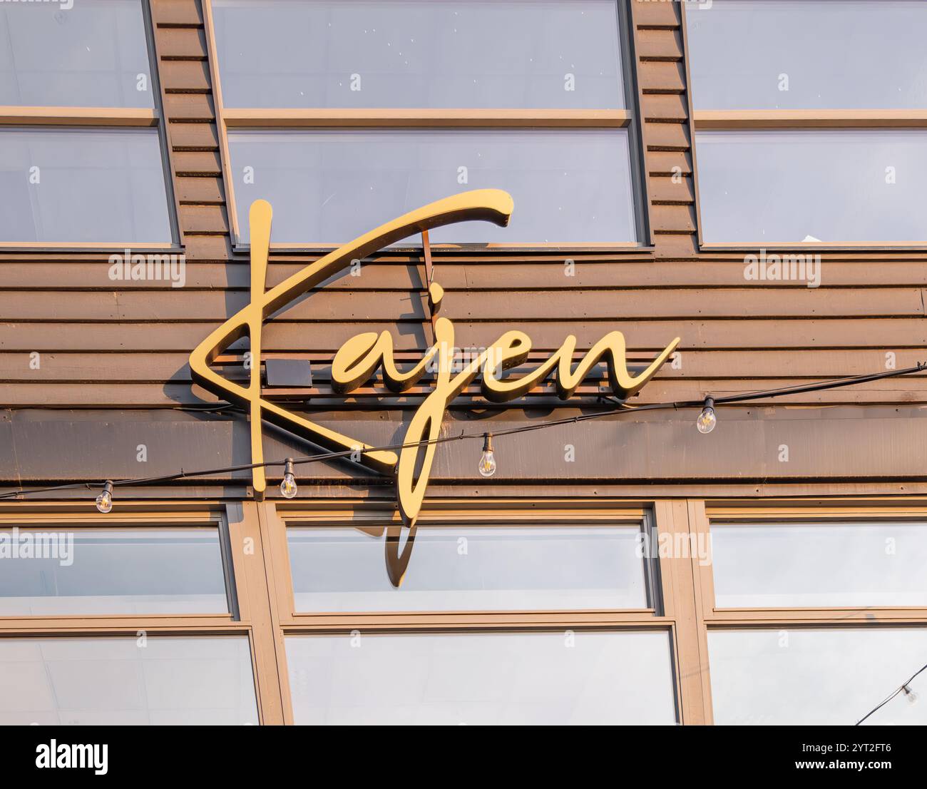 Stockholm, Sweden - 24 May 2024: The sign "Kajen" displays elegant ...