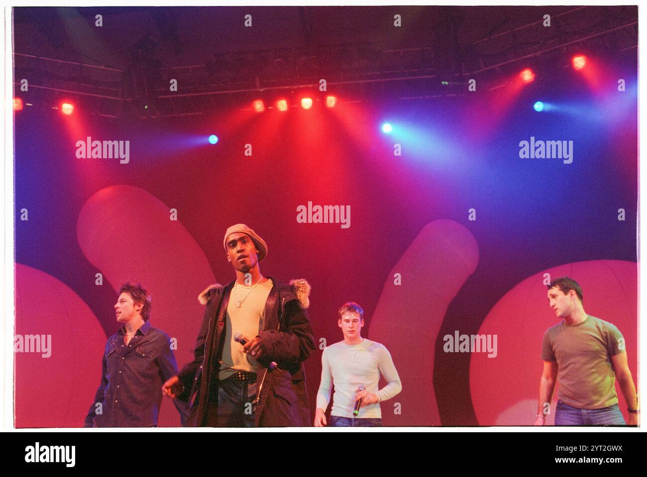 BLUE, BOYBAND, YOUNG, CONCERT 2001: The whole band (all four members ...