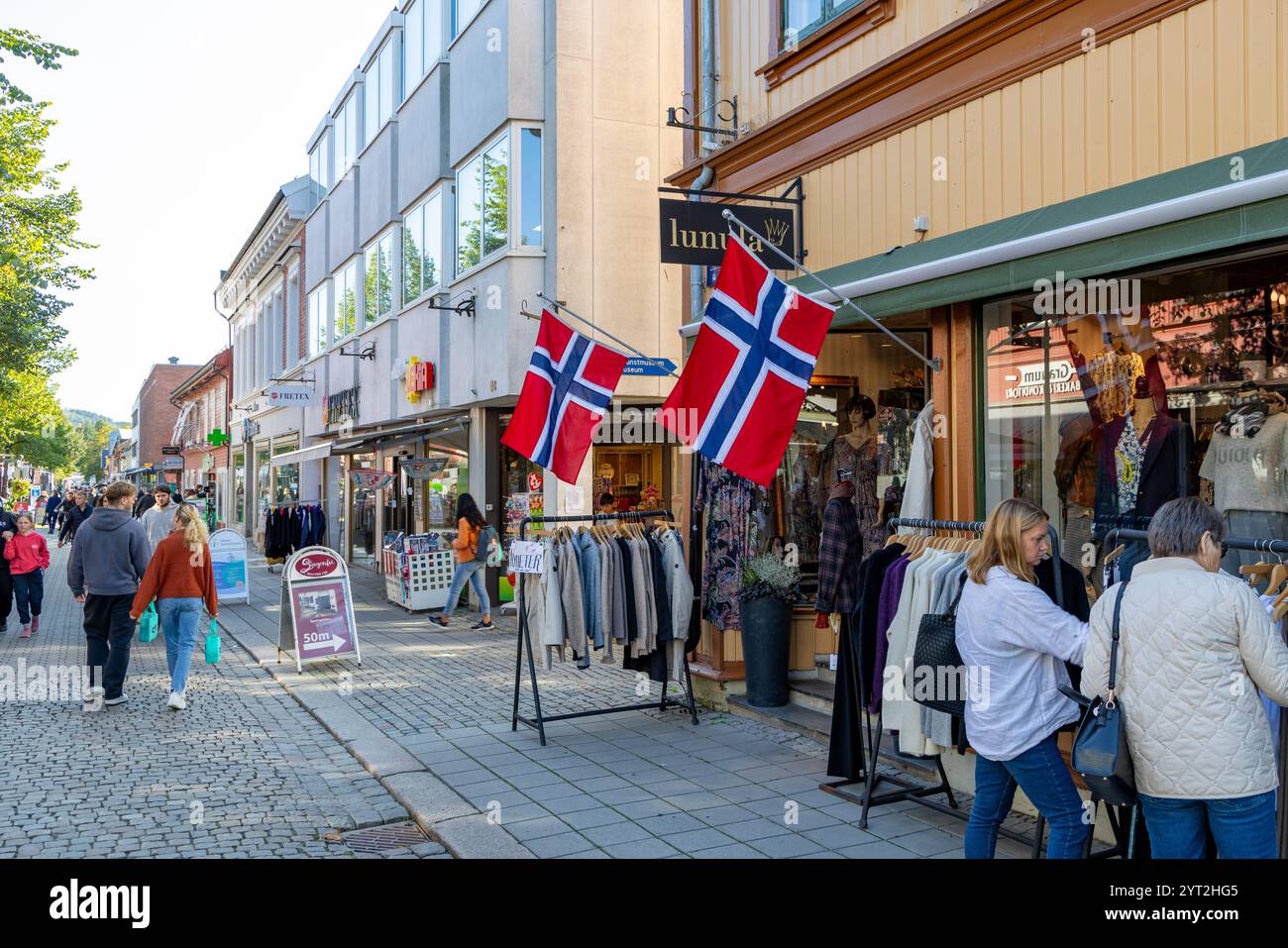 Lillehammer Norway, Storgata street in Lillehammer centre with shops ...