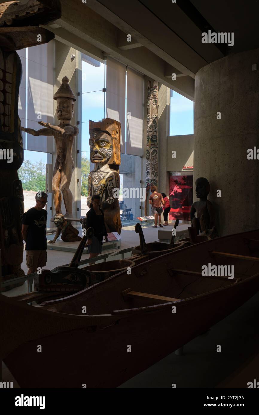 Various First Nations, wood carved figures, pieces on display in the ...