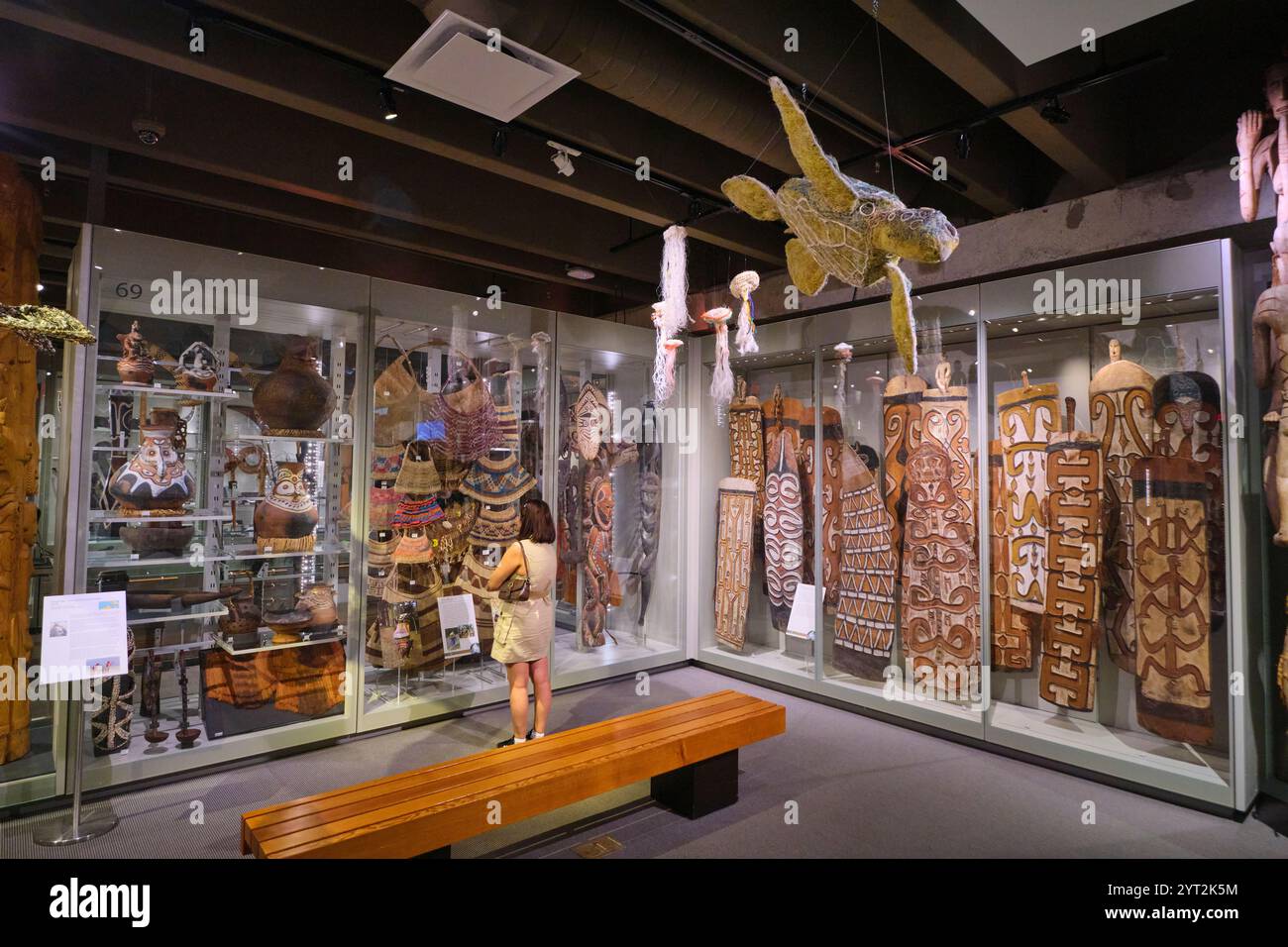 Various Southeast Asia, Oceanic objects on display, including shields ...