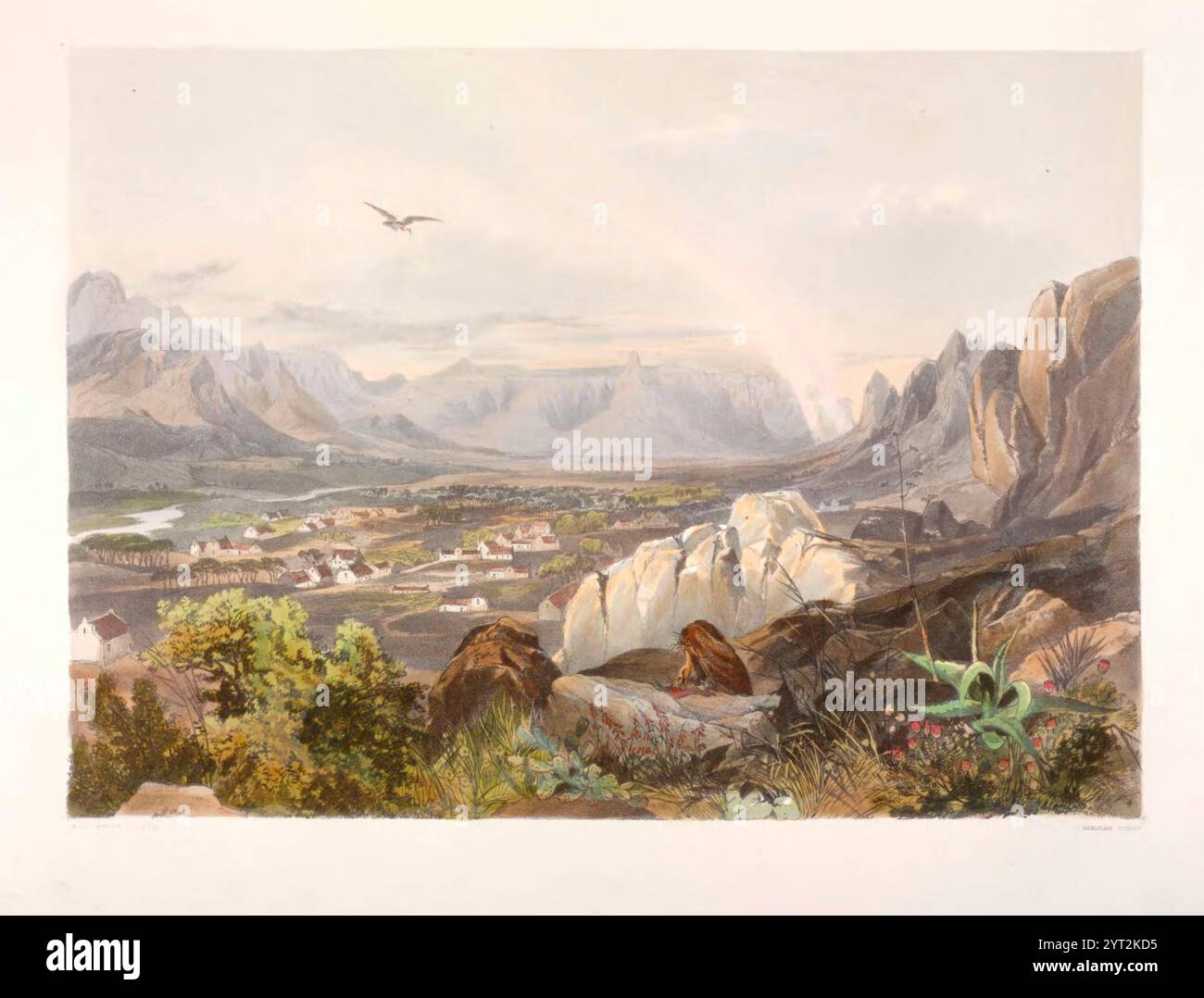 The Paarl. Vintage Lithograph of South Africa, by George French Angas ...