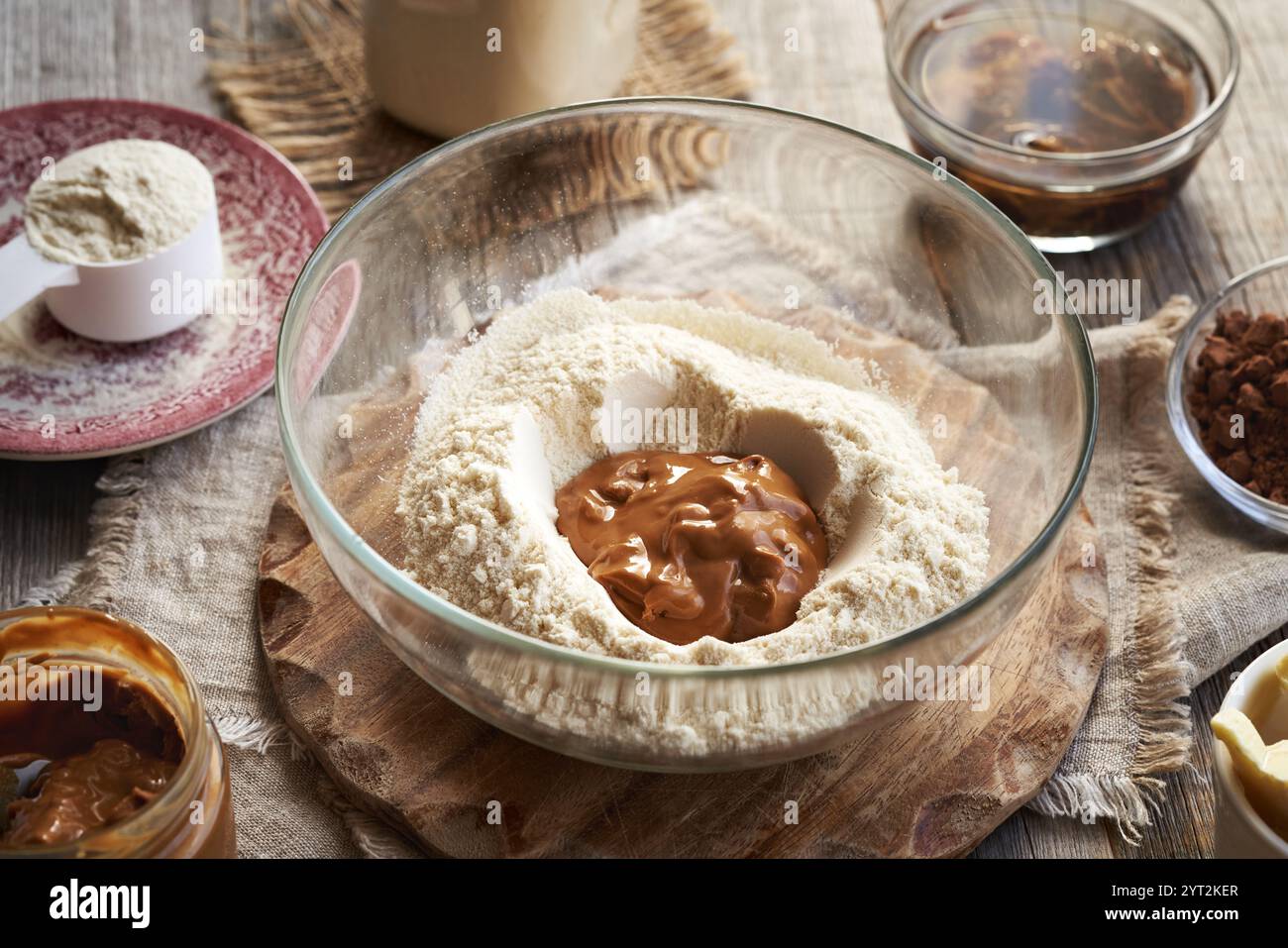 Whey protein powder, peanut butter, raw cacao and soaked dates ...