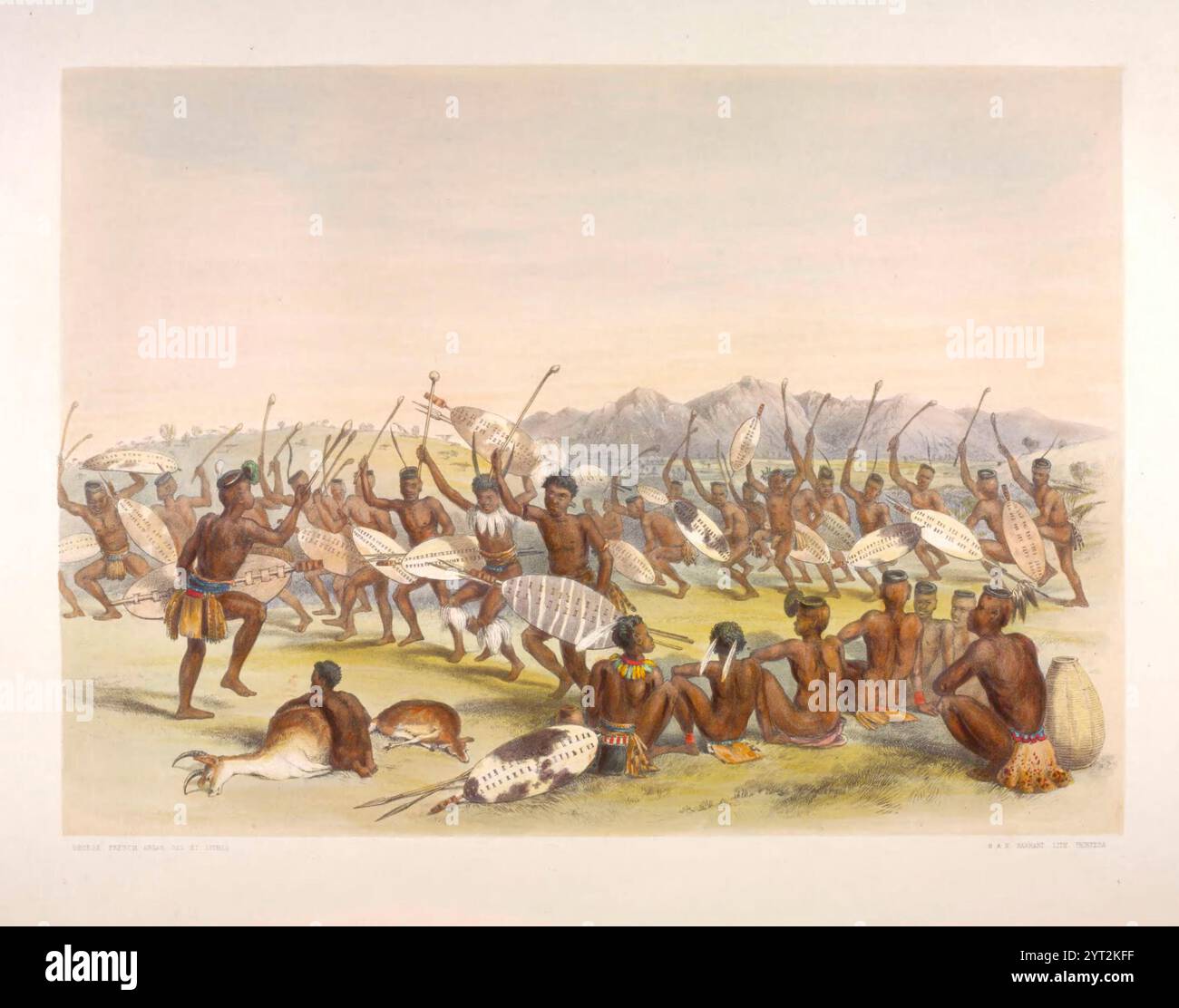 Mathlapus Hunting Dance, In The Zulu Country. Vintage Lithograph of ...