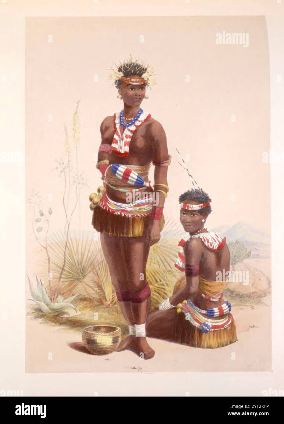 Two Of King Panda’s Dancing Girls. Vintage Lithograph of South Africa ...
