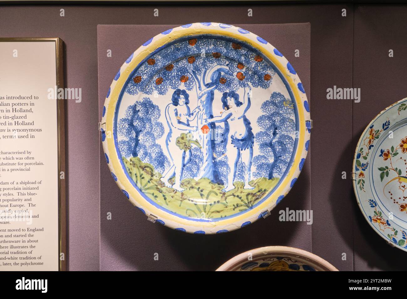 Adam and Eve, garden of Eden plate. Delftware pottery in the Koerner European Ceramics gallery ...