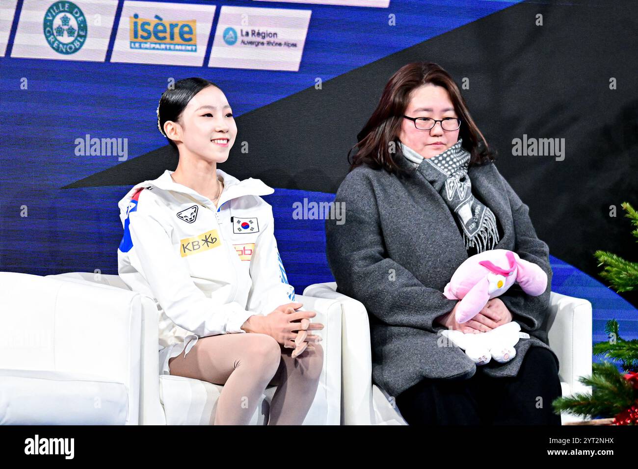 Grenoble, France. December 5, 2024. Yuseong KIM (KOR), at Kiss & Cry, during Junior Women Short ...