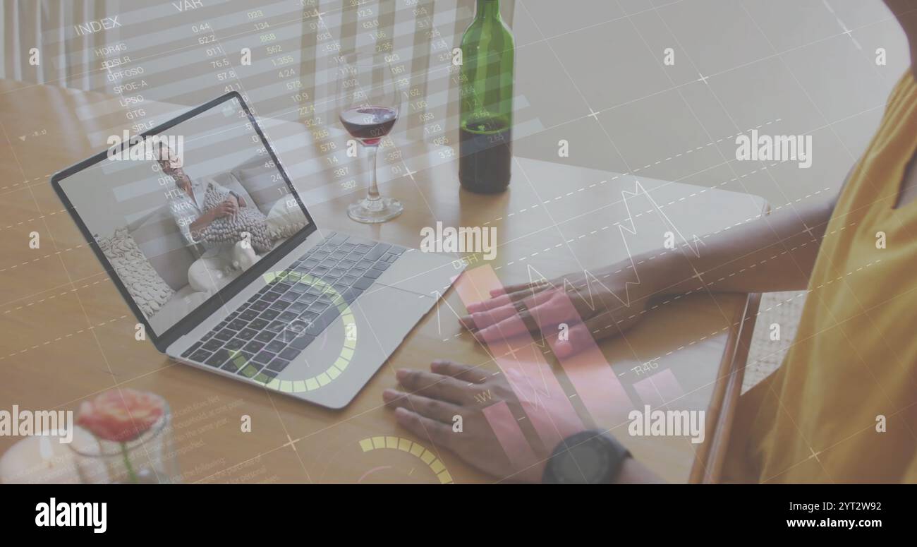 Image of diagrams and data processing over biracial man having image ...