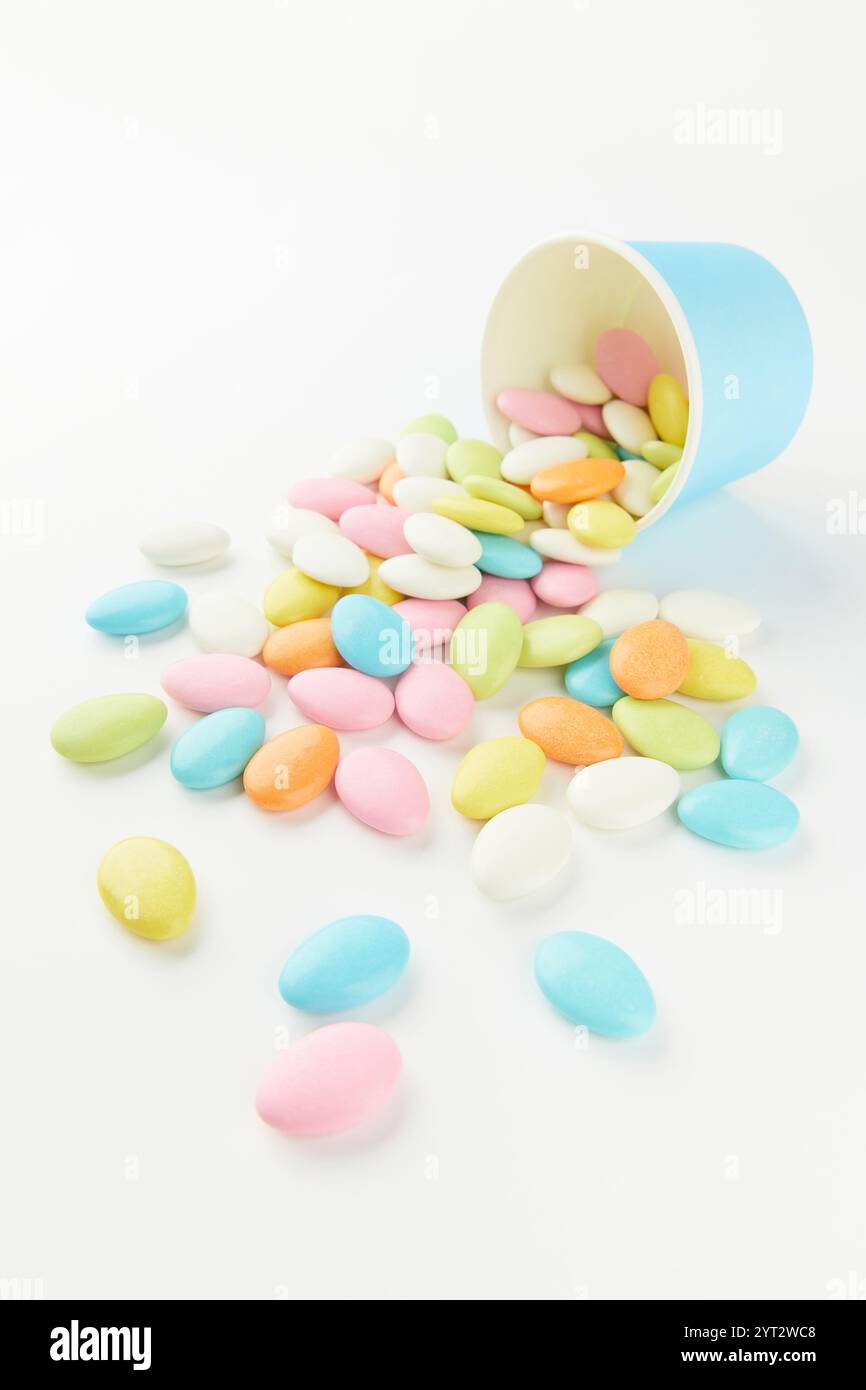 Traditional Easter Portuguese candies. Colorful Sweets in a blue paper ...