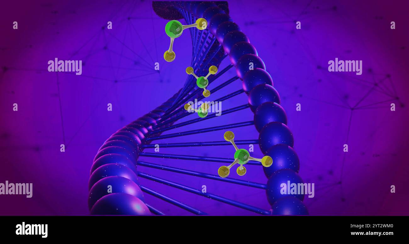 Image of molecules moving over dna strand spinning Stock Photo - Alamy
