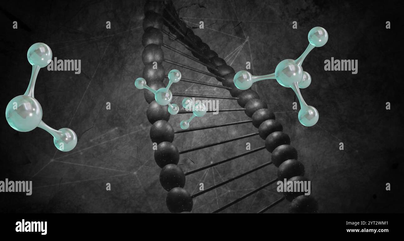 Image of molecules moving over dna strand spinning Stock Photo - Alamy
