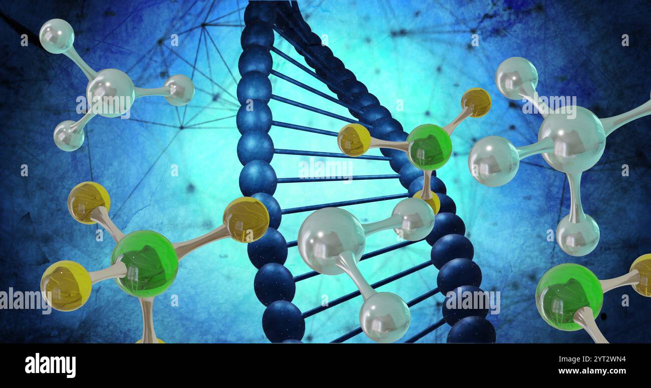 Image of molecules moving over dna strand spinning Stock Photo - Alamy