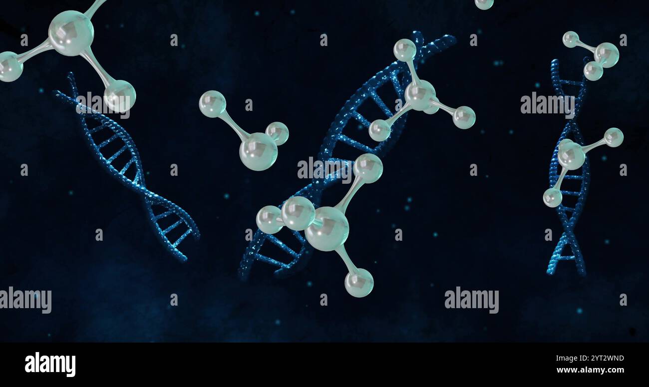 Image of molecules moving over dna strands spinning Stock Photo - Alamy