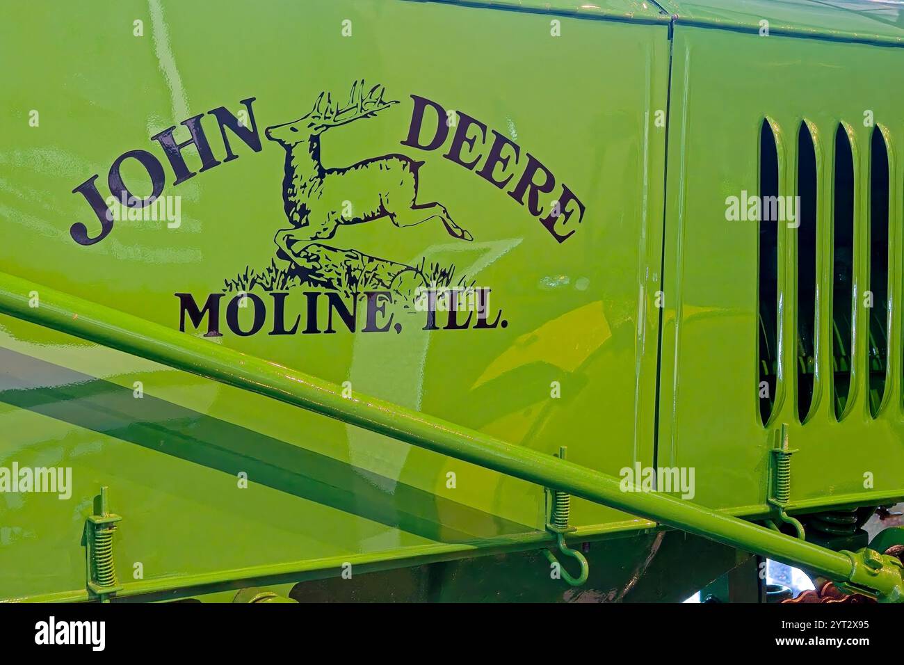 Close up vintage John Deere tractor at the John Deere Pavilion — Moline ...