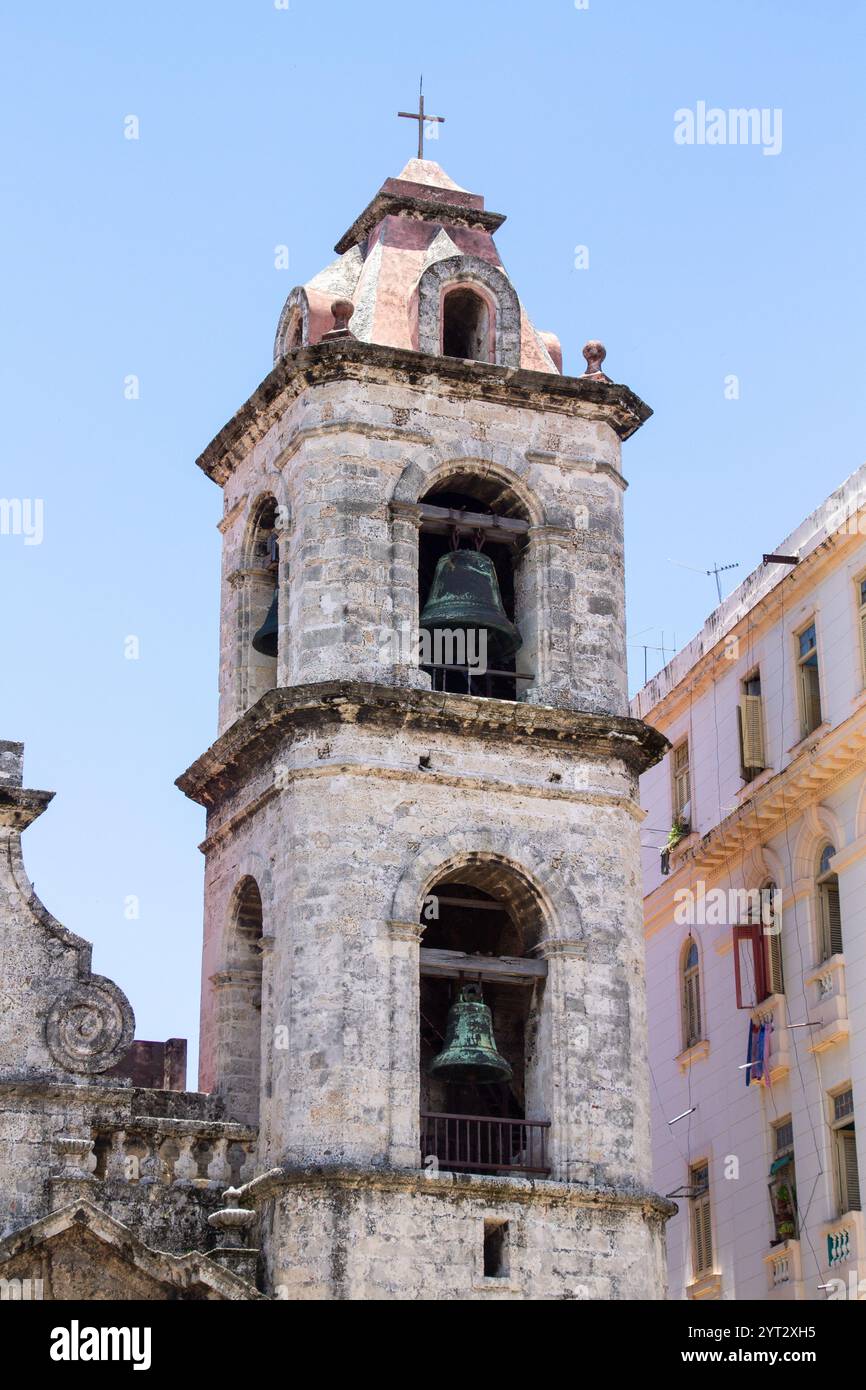Detail of the bell tower of the Cathedral of Havana in downtown La ...