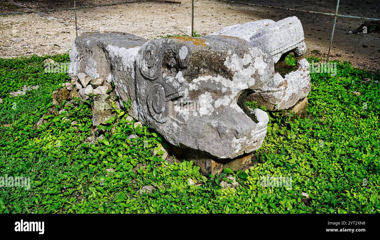 A Plumed snake head,representing the God Kukulcan,which may have been ...
