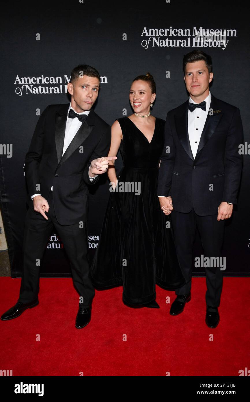 Mikey Day, from left, Scarlett Johansson, and Colin Jost attend the ...