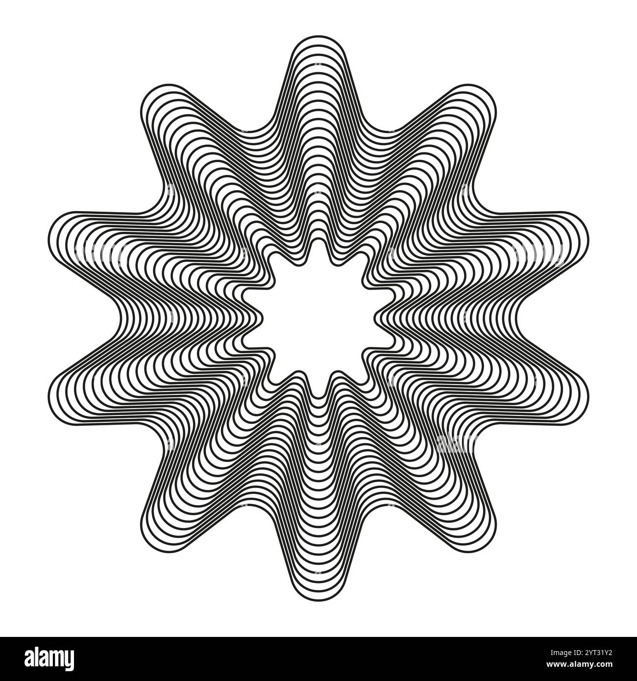 A black and white abstract star made of concentric lines, creating the ...