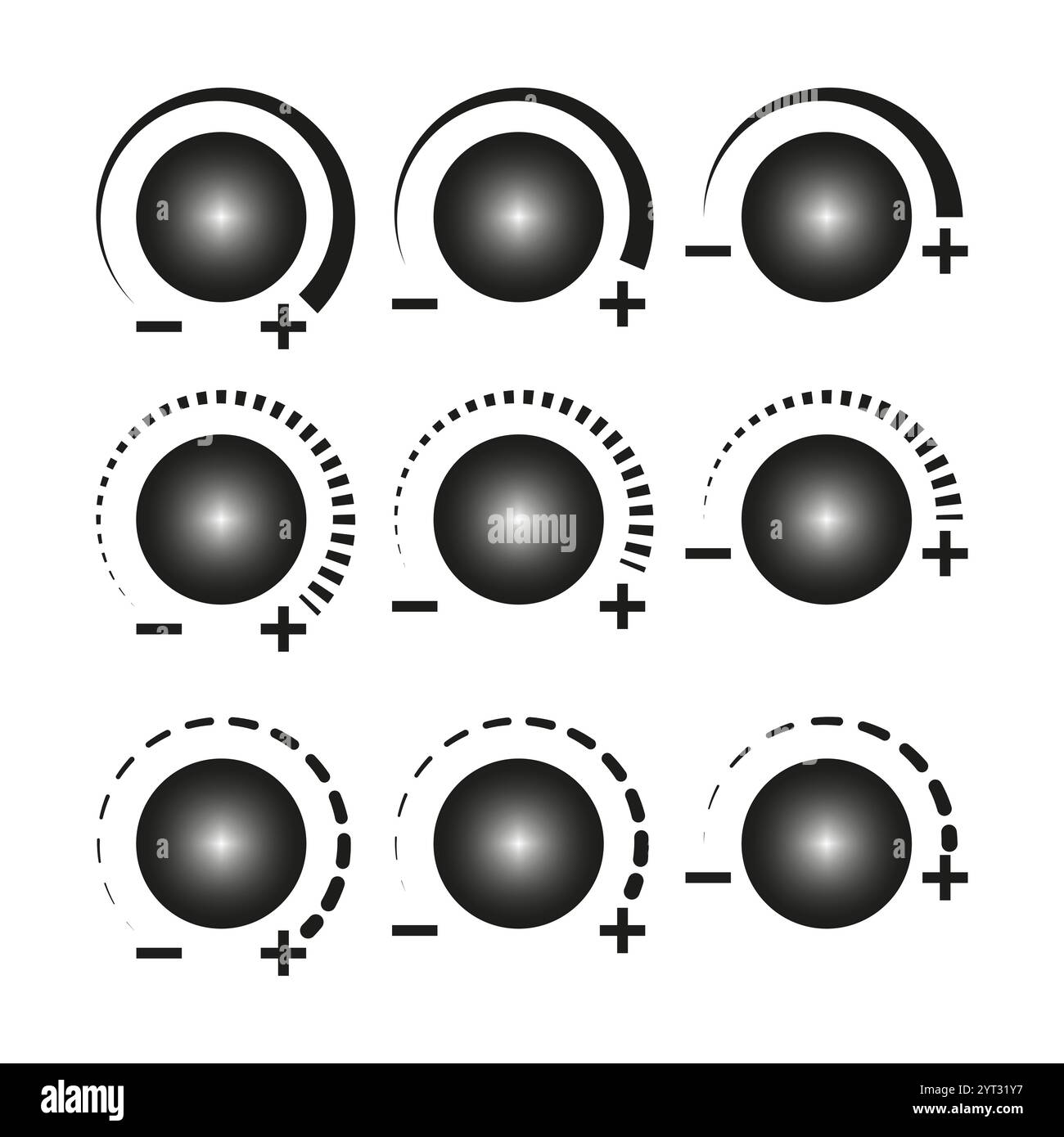 Circular dial symbols. Volume control icons. Minimalist vector elements ...