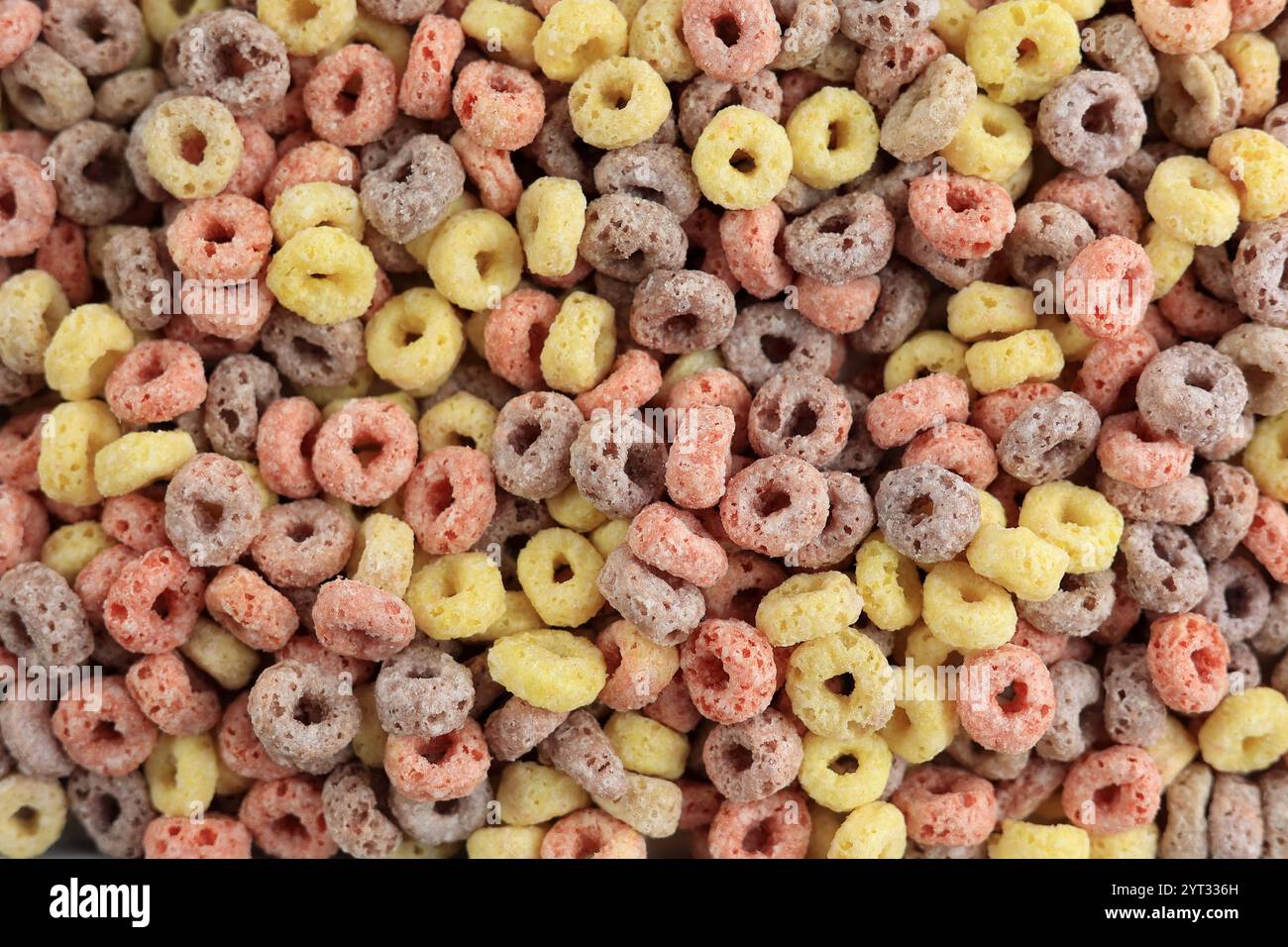 Close Up Ring Cereal Crispy Sweet Fruit Loops, Top View Stock Photo - Alamy