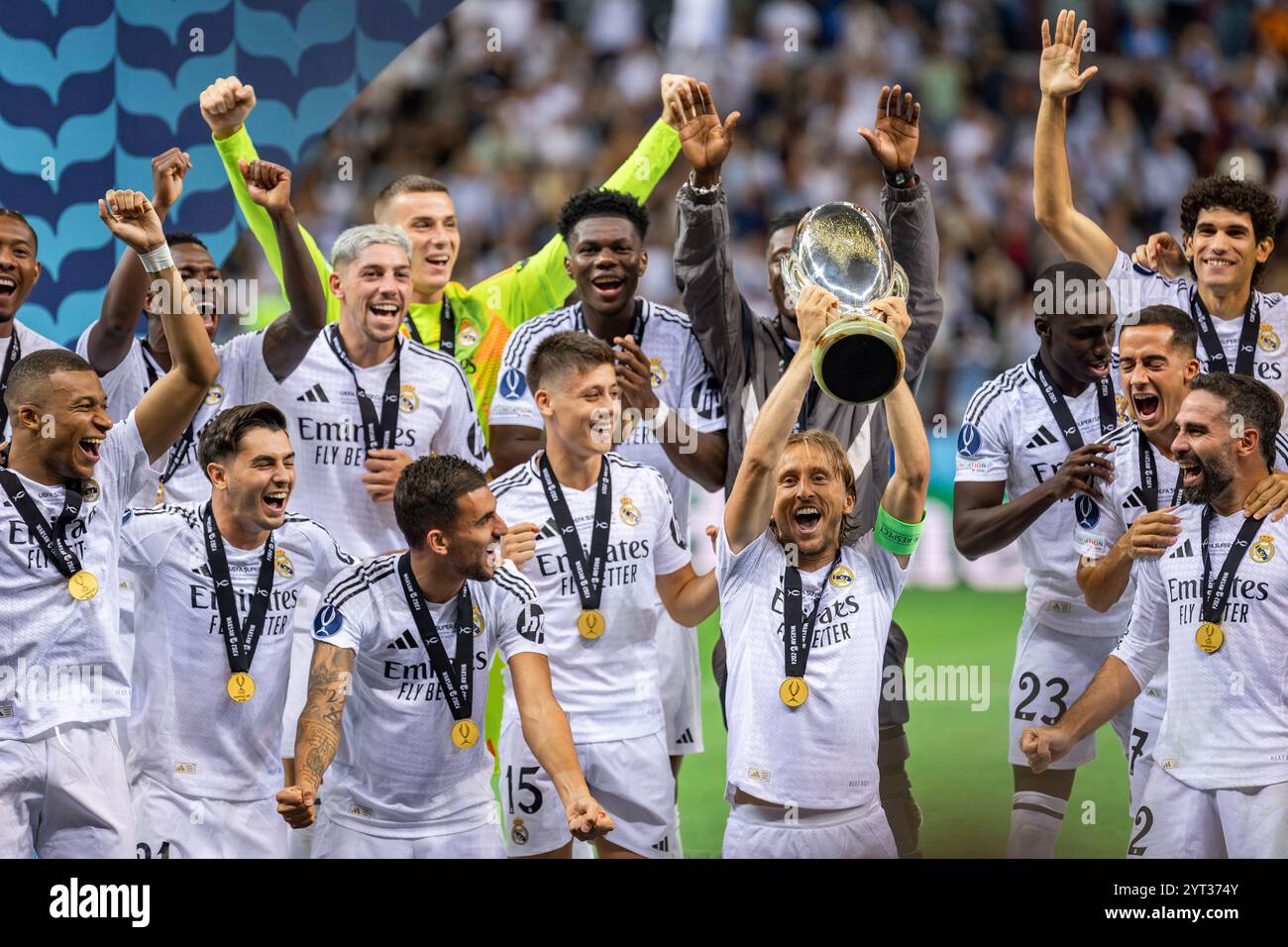 (L to R) Kylian Mbappe, Brahim Diaz, Federico Valverde, Arda Guler ...