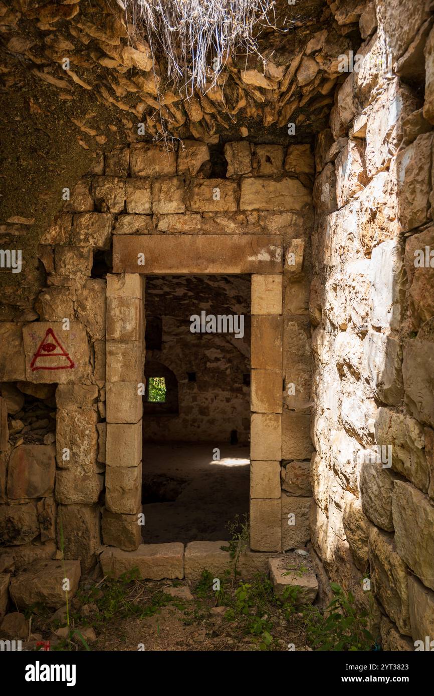 Ancient Stone House Ruins Overgrown with Vegetation in Lifta Village ...
