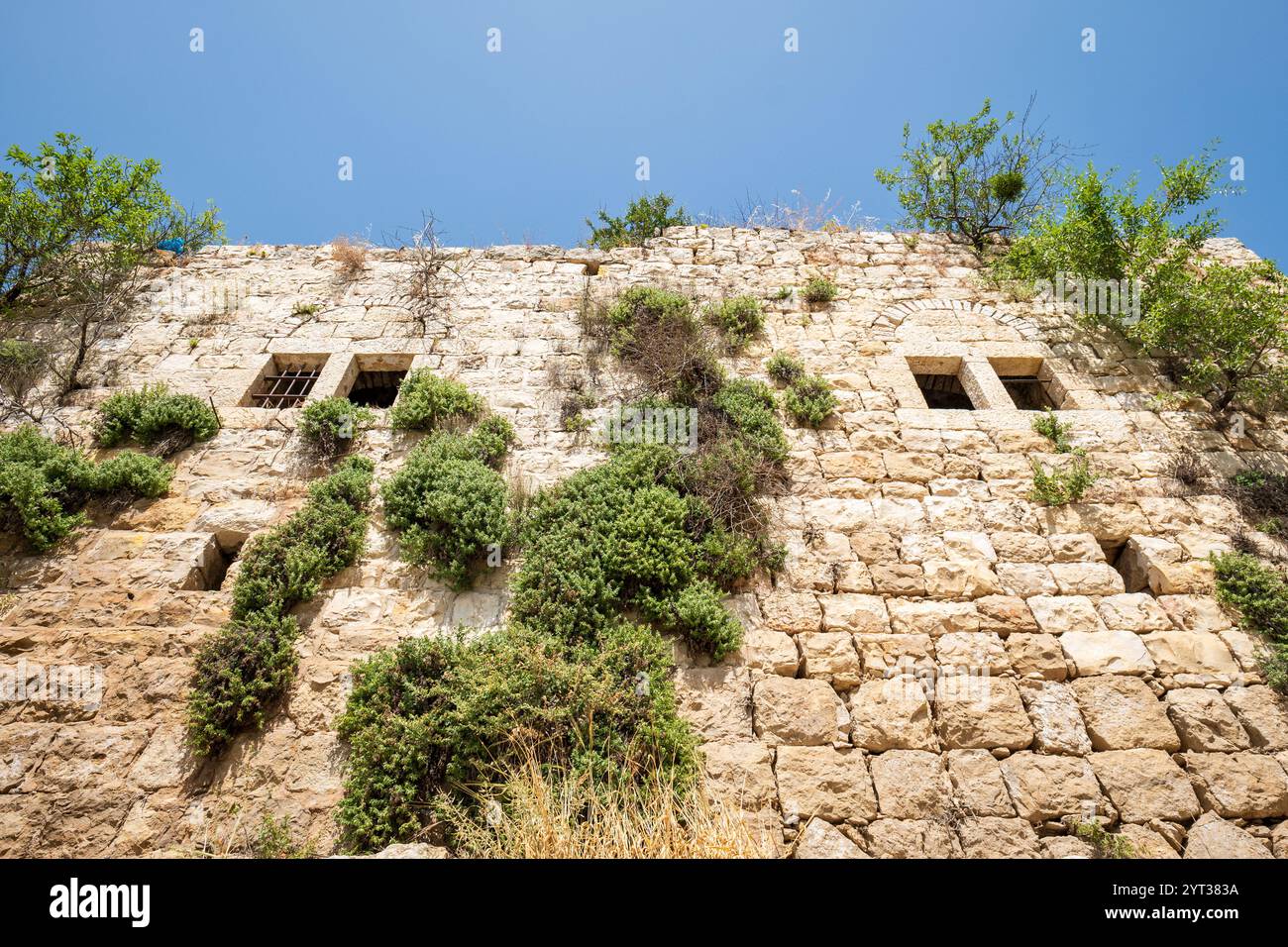 Ancient Stone House Ruins Overgrown with Vegetation in Lifta Village ...