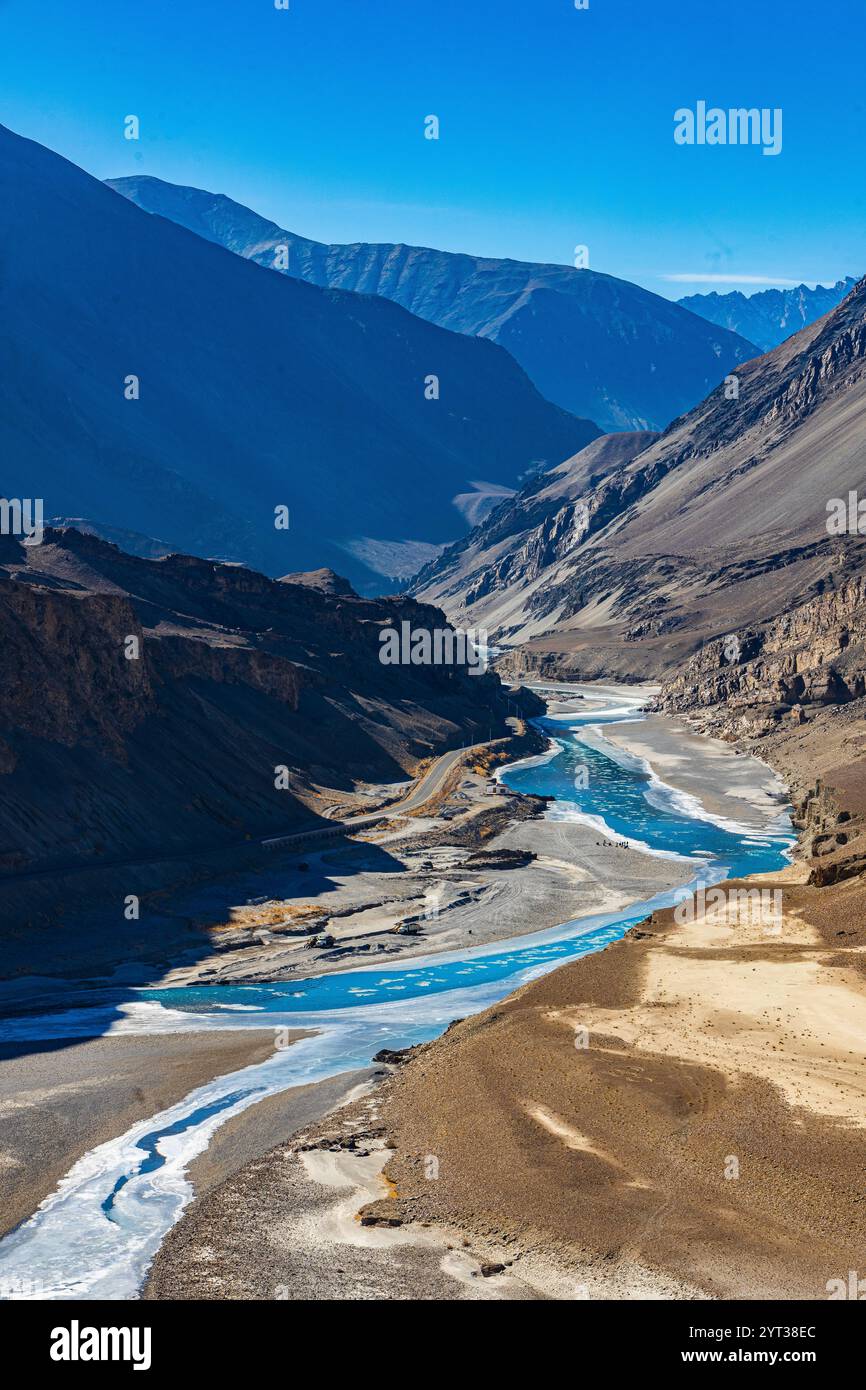 Confluence of river Indus and river Zanskar at Sangam point with ...