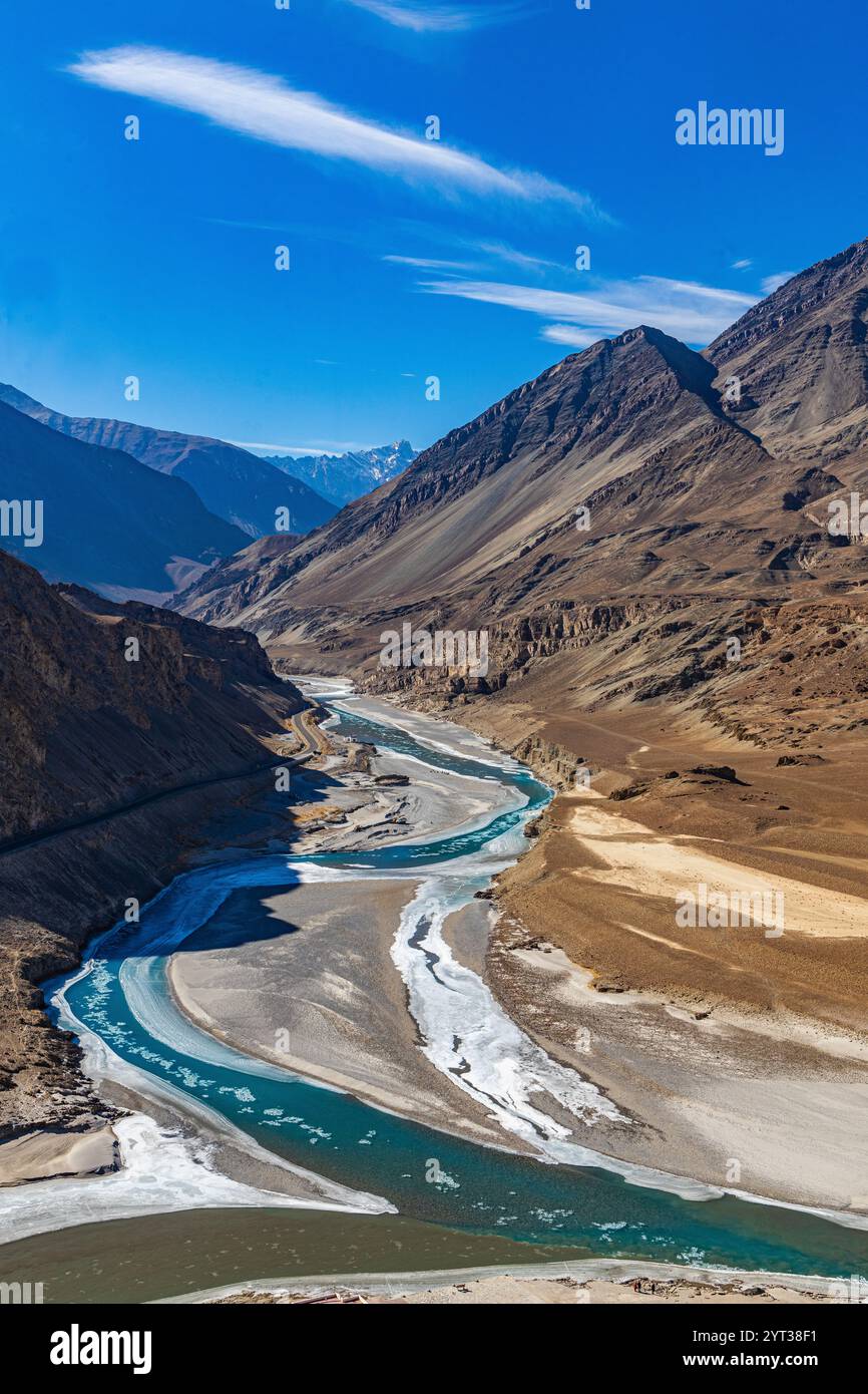 Confluence of river Indus and river Zanskar at Sangam point with ...