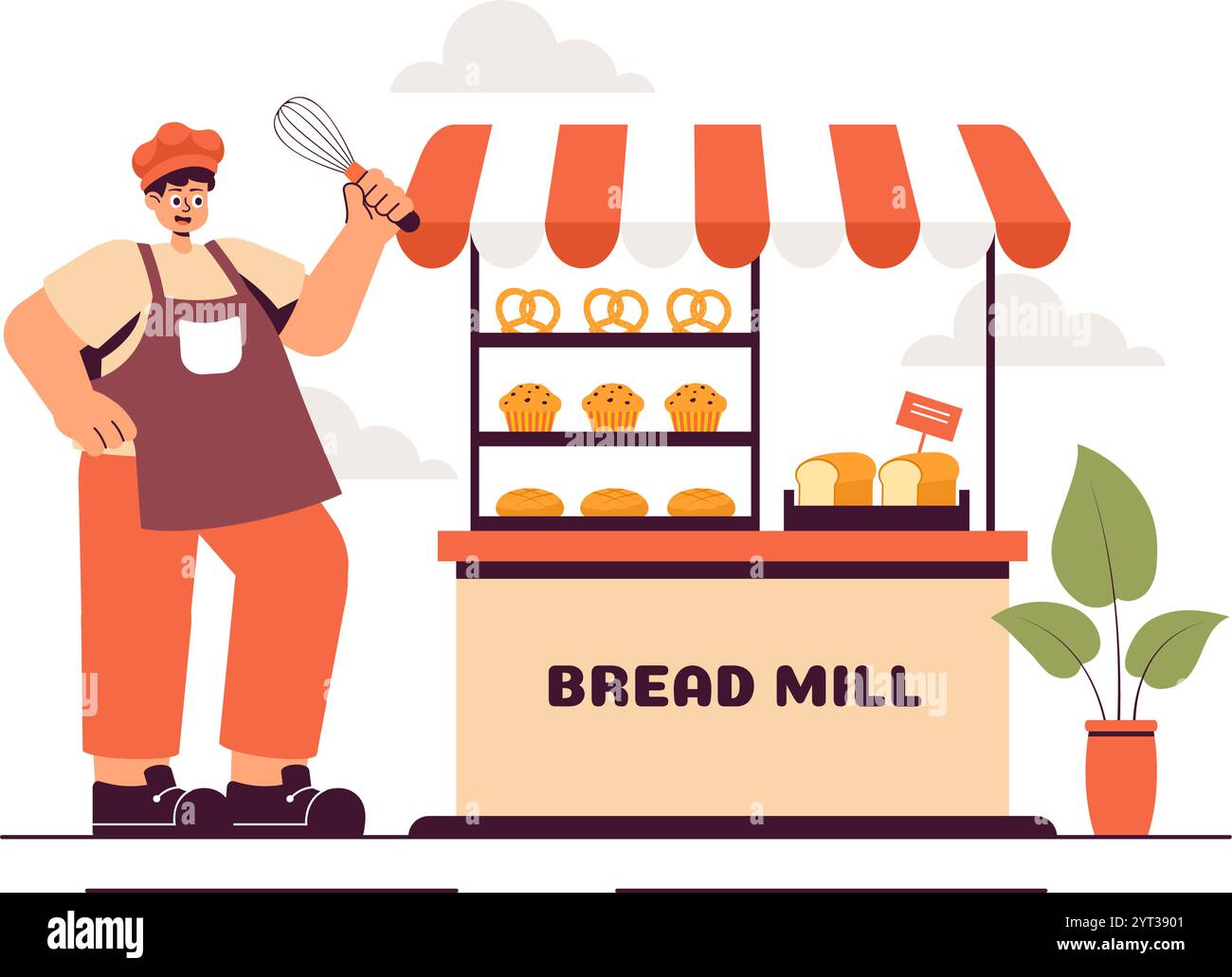 Bread Mill Vector Illustration featuring Wheat Sacks, Assorted Breads ...